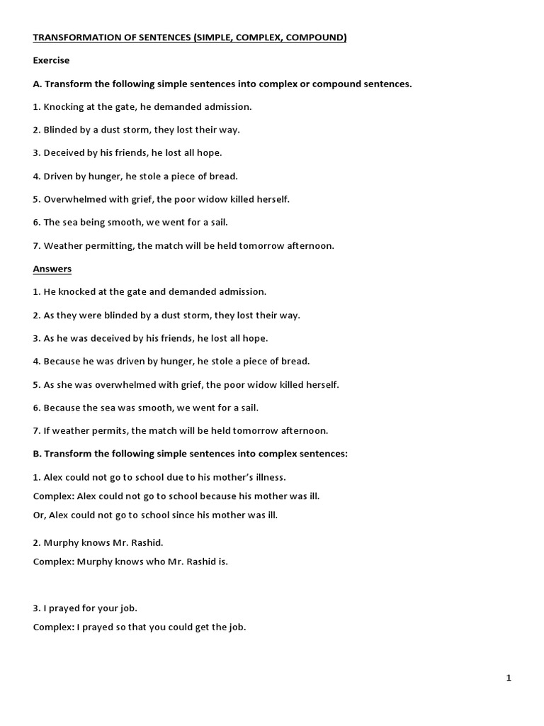 Transformation of Sentences | PDF
