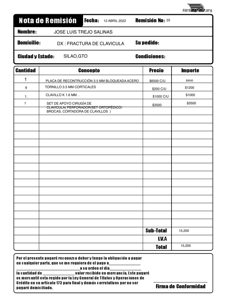 Nota de Remisión | PDF | Hogar, jardinería y bricolaje