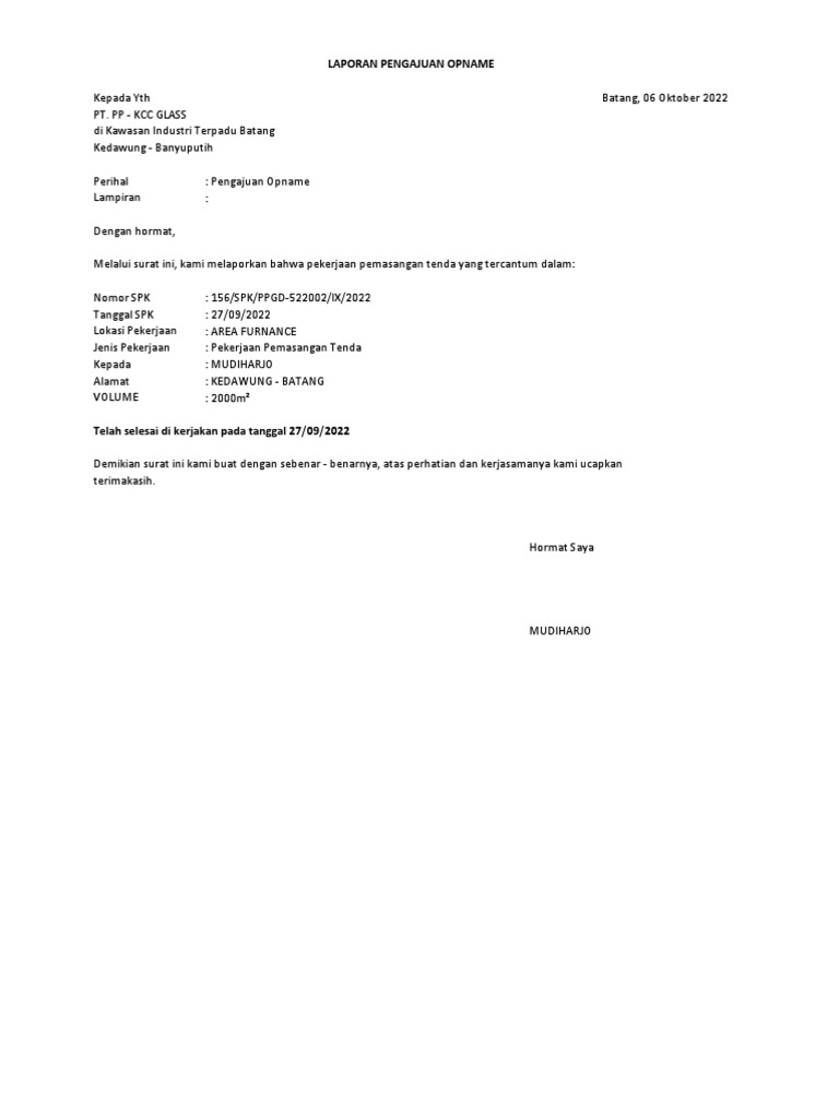 Contoh Surat Opname Proyek | PDF