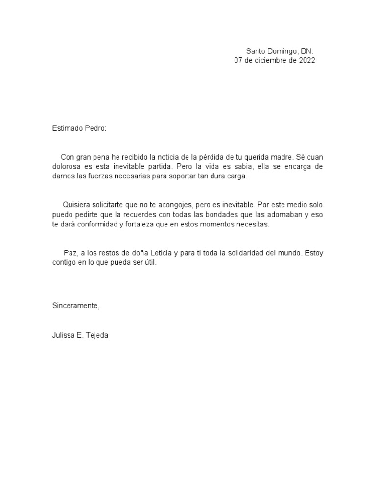 Carta Personal de Pésame | PDF