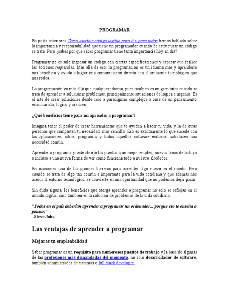 Aprender A Programar | PDF | Lenguaje de programación | Programación de computadoras