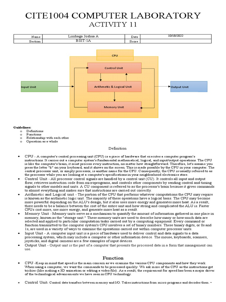 Cite1004 Activity 1 Midterm | PDF | Central Processing Unit | Input/Output