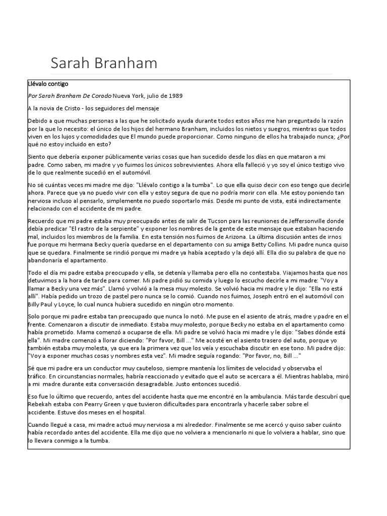 Carta-Sarah Branham | PDF | Oración