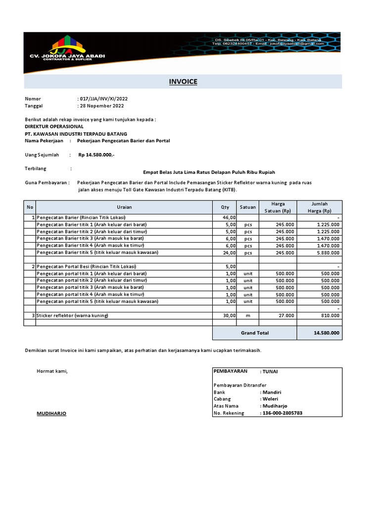 Contoh Surat Invoice Pekerjaan | PDF