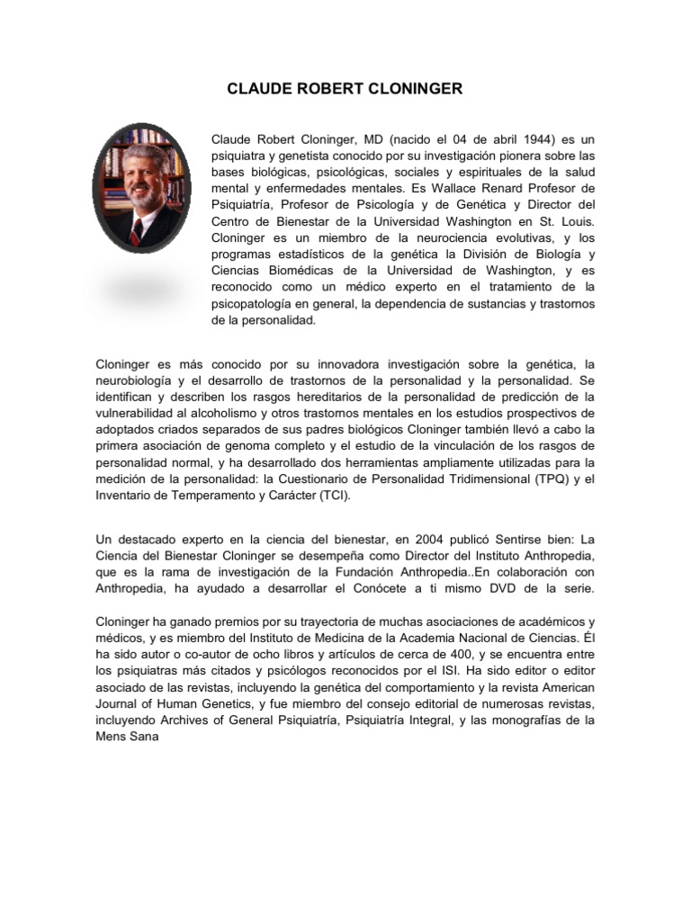 Claude Robert Cloninger | PDF | Serotonina | Esquizofrenia
