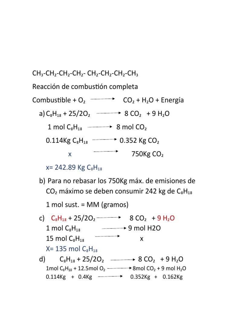 Combustión Del Octano Problema | PDF