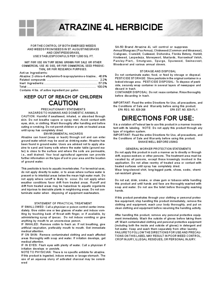 Atrazine | PDF | Vomiting | Personal Protective Equipment