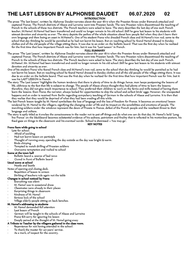 The Last Lesson by Alphonse Daudet 03.05.2021 02 | PDF | Classics