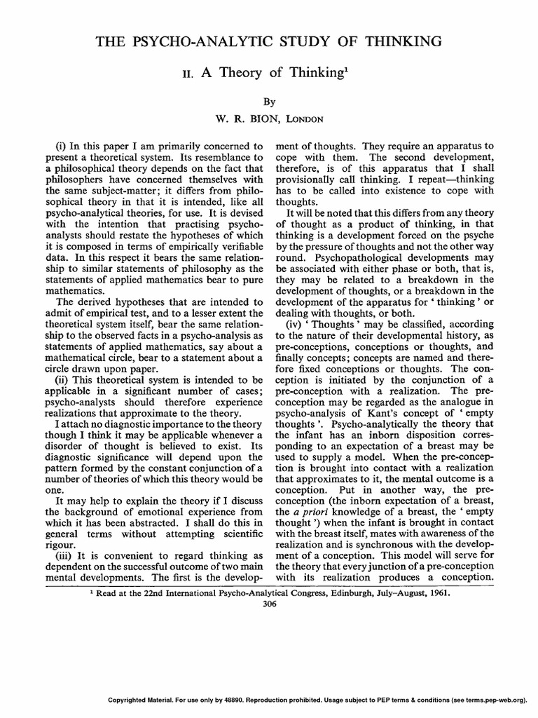Bion - 1962 - The Psycho-Analytic Study of Thinking | PDF | Thought ...