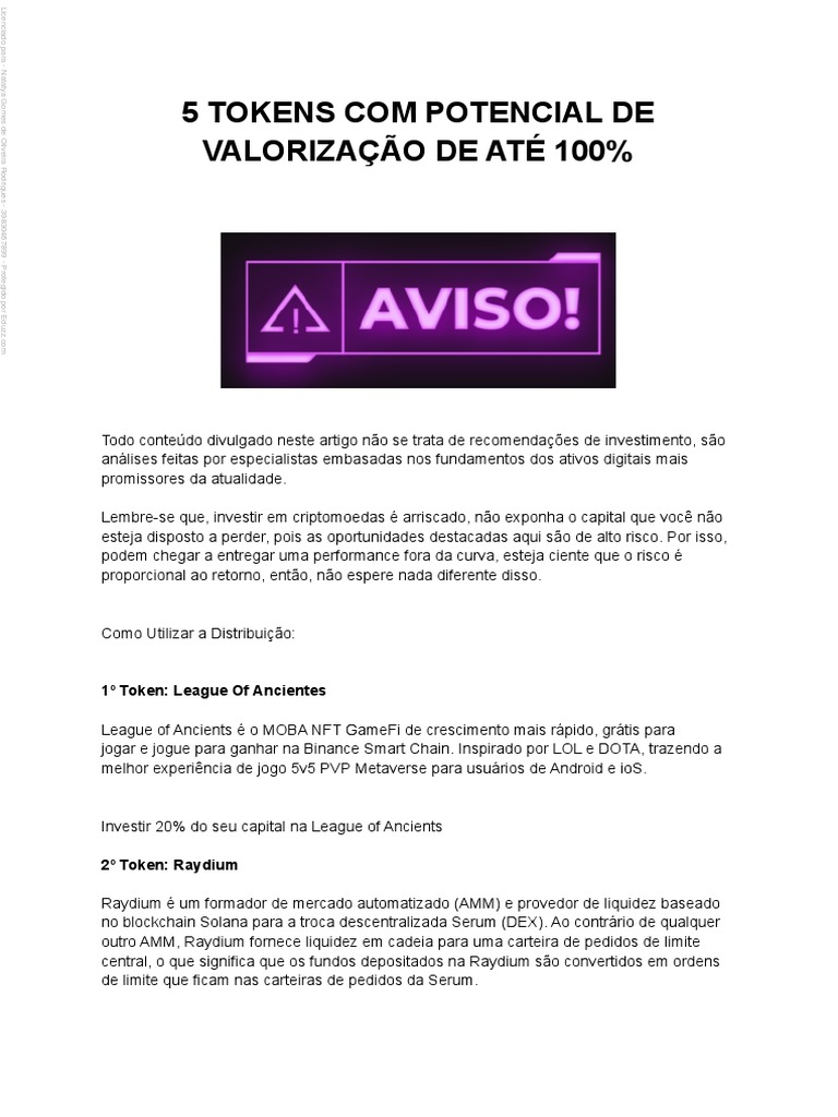 5 Tokens Com Potencial de Valorizacao de Ate 100pct | PDF