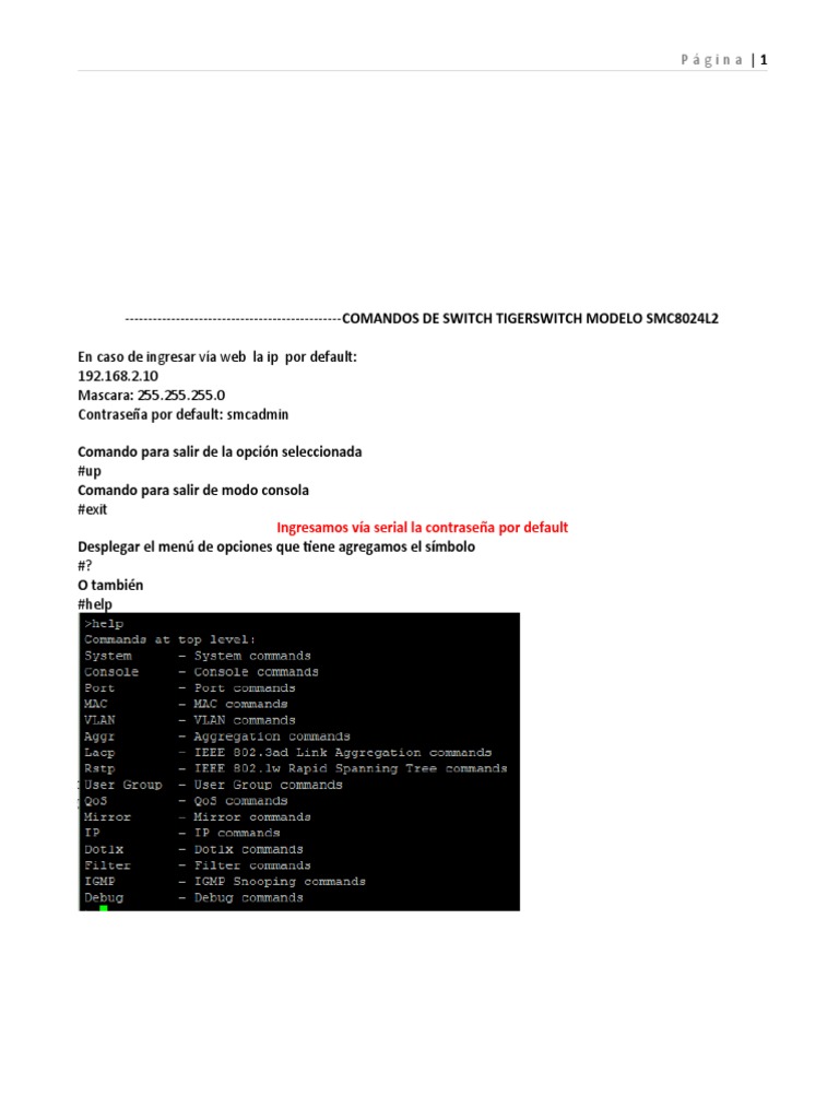 Comandos de Switch Tigerswitch Modelo Smc8024l2 | PDF | Dirección IP | Protocolos de internet
