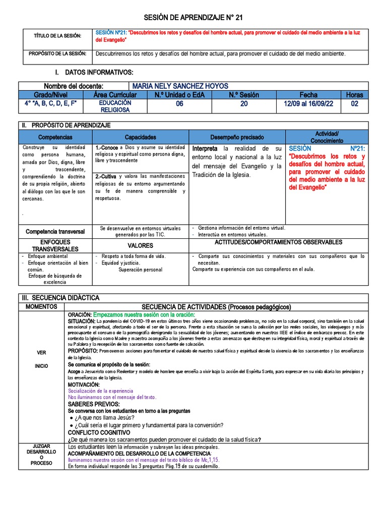 4°sesión 21 Retos y Desafíos Cuidado Del Medio Ambiente | PDF | Iglesia ...