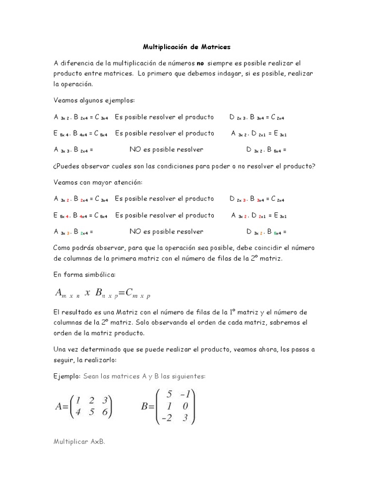 Multiplicacion de Matrices | PDF | Matriz (Matemáticas) | Teoría de la ...