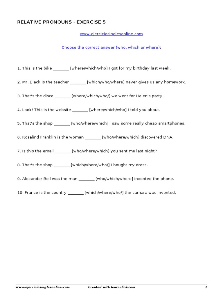 Relative Pronouns - Exercise 5 | PDF