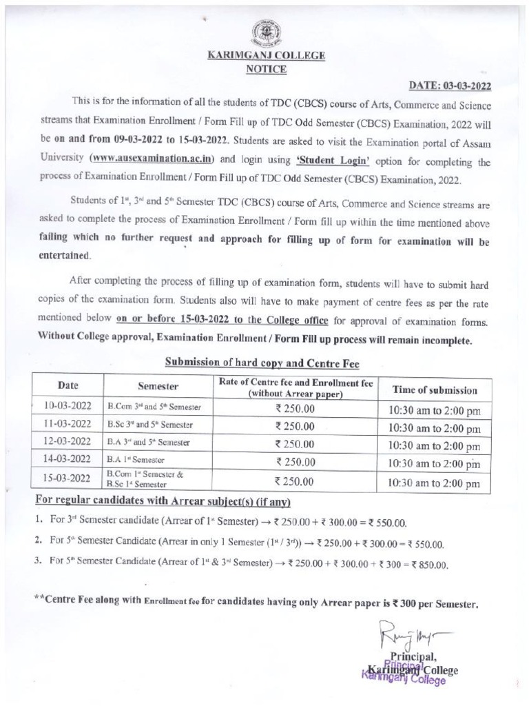 TDC_CBCS_ODD_SEM_EXAM_FORM_FILLUP | PDF