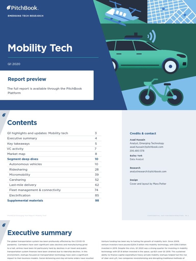 PitchBook Q1 2020 Emerging Tech Research Mobility Tech Executive Summary ++ | PDF | Venture ...