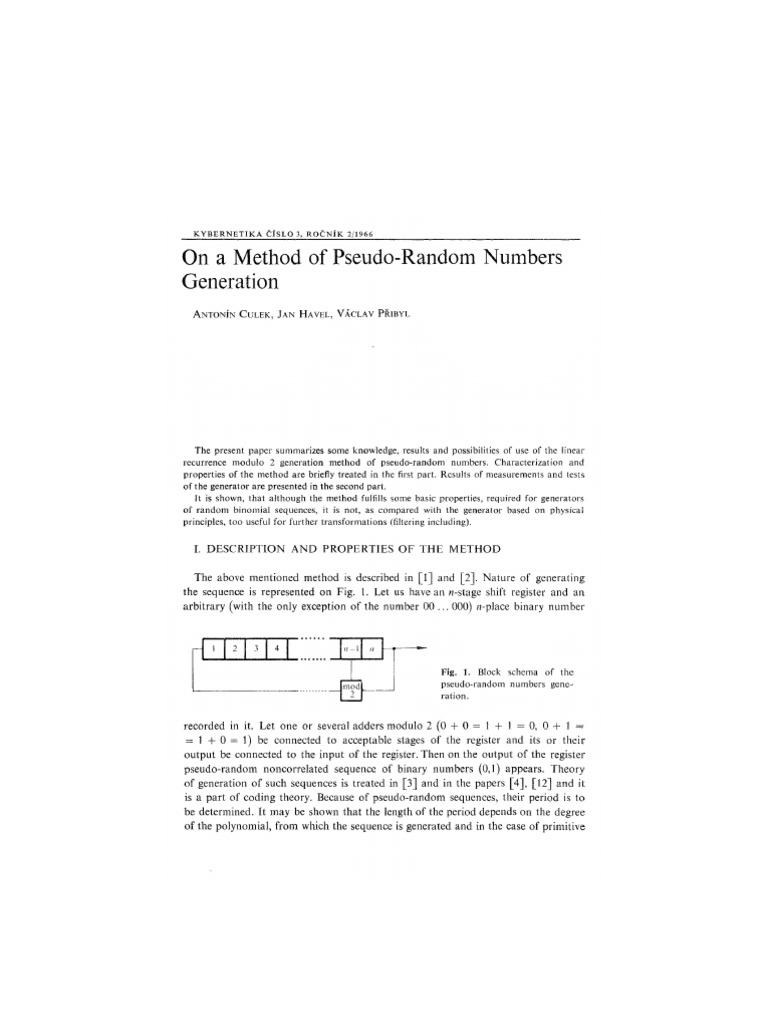 On A Method Of Pseudo Random Numbers Generation Pdf Frequency Statistical Theory