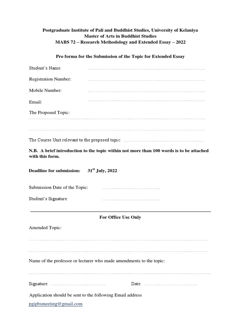 01-Form - Extended Essay MABS 72 - 2022 2 | PDF
