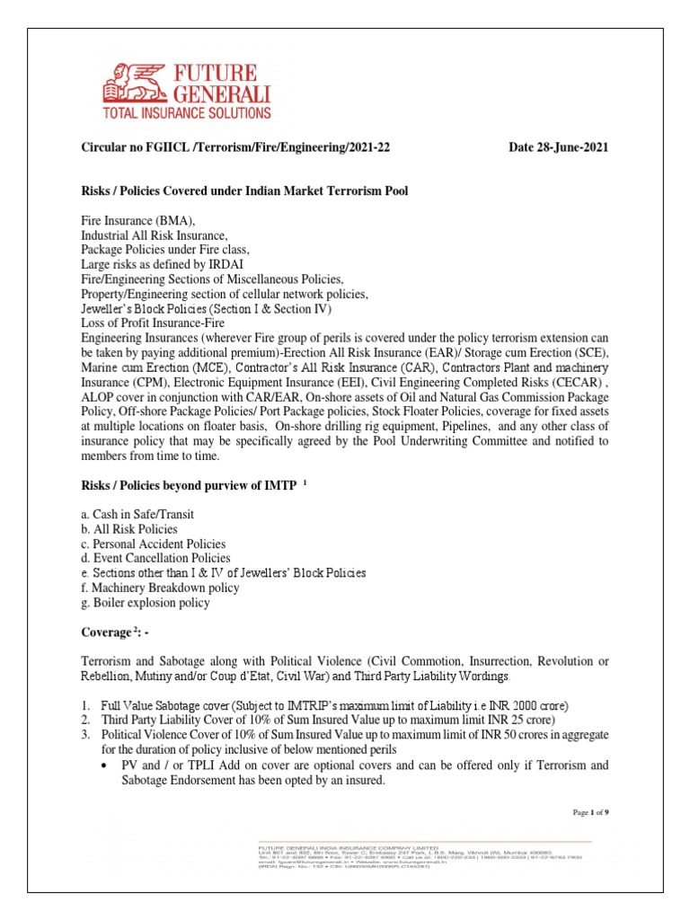 Terrorism Circular - 28june2021 | PDF | Insurance | Interest