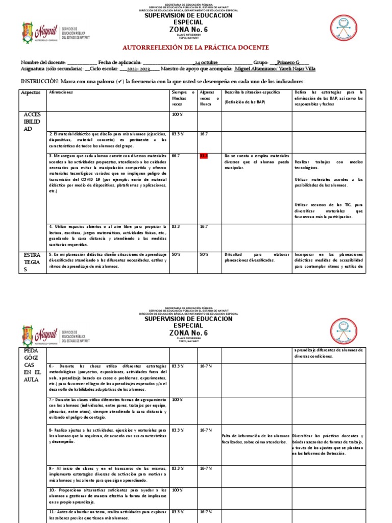 1 G Autorreflexión de La Práctica Docente | PDF | Aprendizaje ...