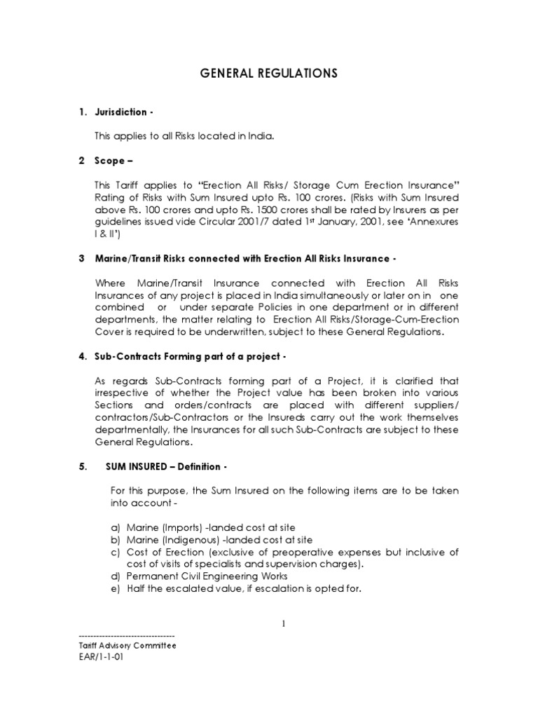 EAR Tariff | PDF | Insurance | Liability Insurance