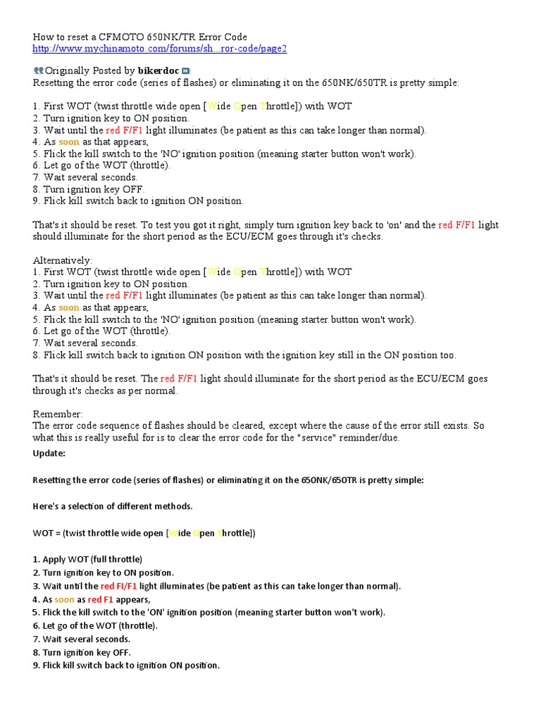 Reset CFMOTO 650NK Error Codes | PDF | Throttle | Internal Combustion Engine