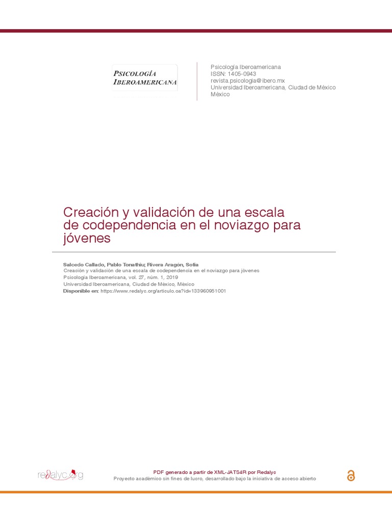 Creación y validación escala codependencia noviazgo jóvenes | PDF | Validez (Estadísticas) | Las ...