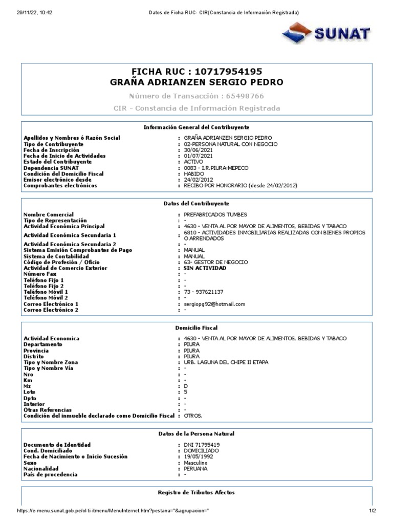 Ficha Ruc - Sergio Graña | PDF