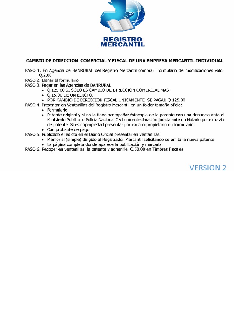 Cambio de Direccion Comercial y Fiscal de Una Empresa Mercantil Individual | PDF
