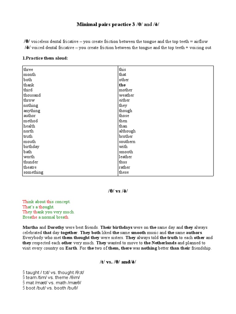 Minimal pairs 3 TH | PDF | Phonology | Linguistics