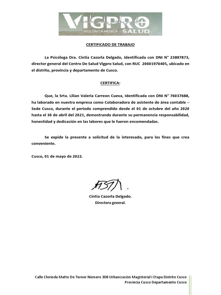 MODELO DE CERTIFICADO DE TRABAJO | PDF