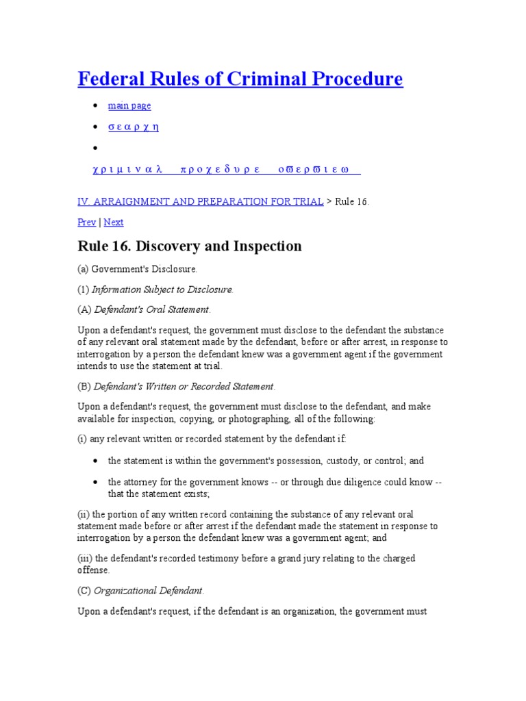 Federal Rule 16 Discovery and Inspection W Links | PDF | Witness ...