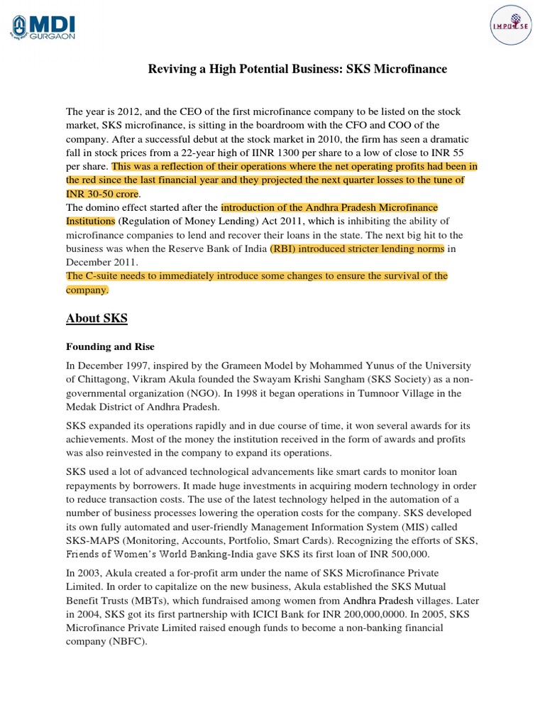 638e4d34a245c Boardroom Simulation SKS Case Study-1 | PDF | Debt | Microfinance