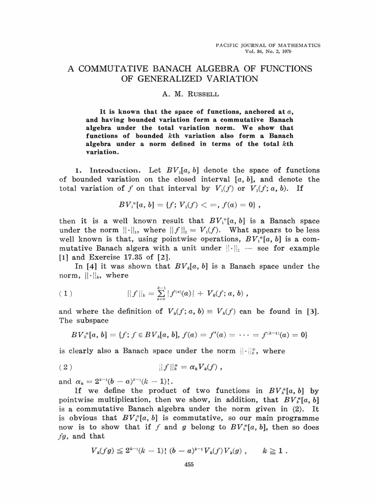 A Commutative Banach Algebra of Functions of Generalized Variation ...