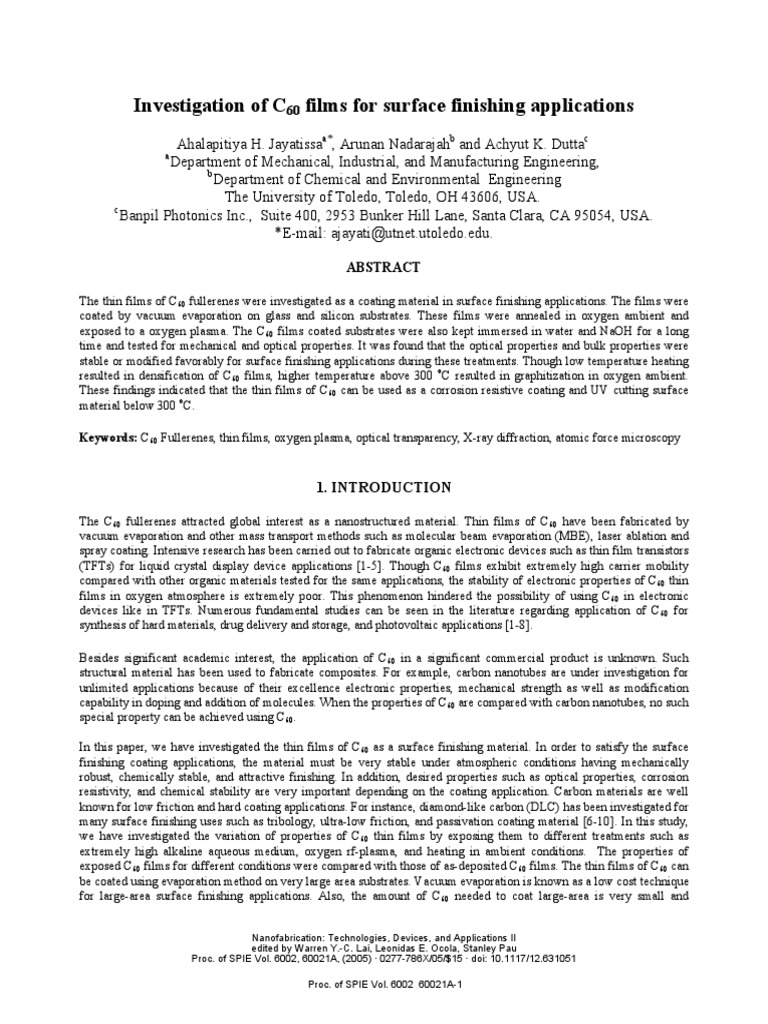 C60 Films Deposition Temperature | PDF | Thin Film | X Ray Crystallography
