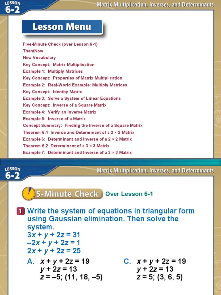 Matrix Multiplication Inverses and Determinants (Teacher Resource ...