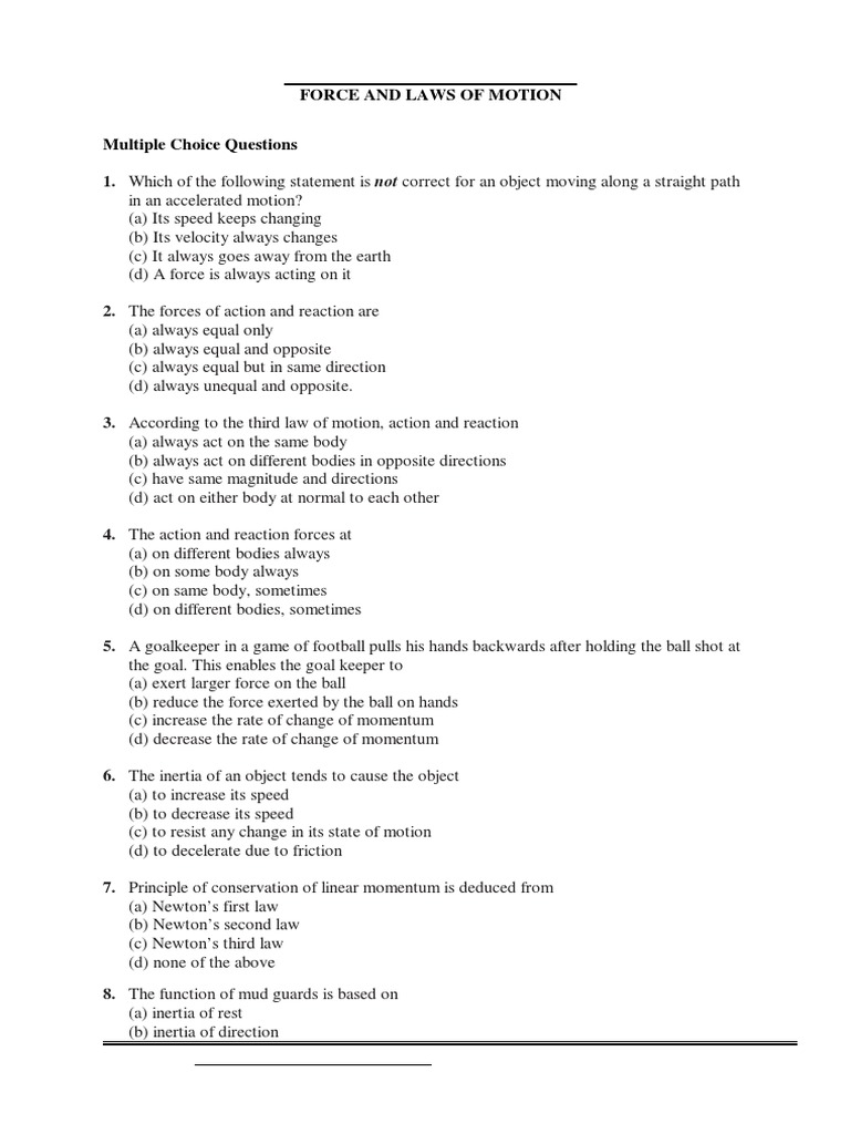 Class 9 Force and Laws of Motion Assignment | Download Free PDF | Force ...