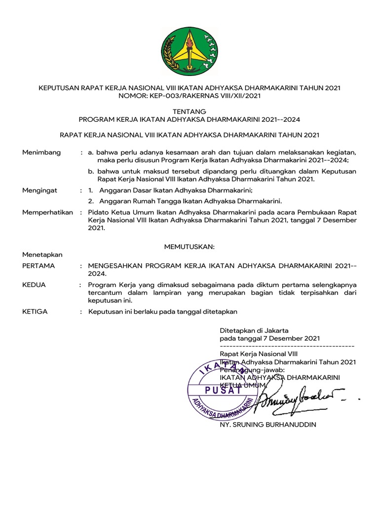Keputusan 003 Rakernas 2021 Progker | PDF