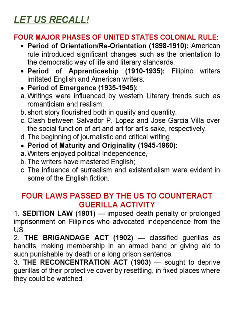 Lesson 13 American Colonial Rule Part 2 | PDF | Philippines | Tagalog ...