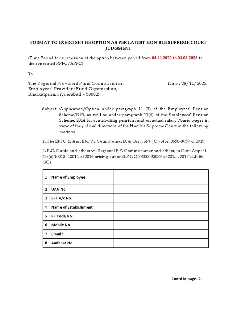 Epfo Higher Pension Option Form | PDF | Public Law | Economies