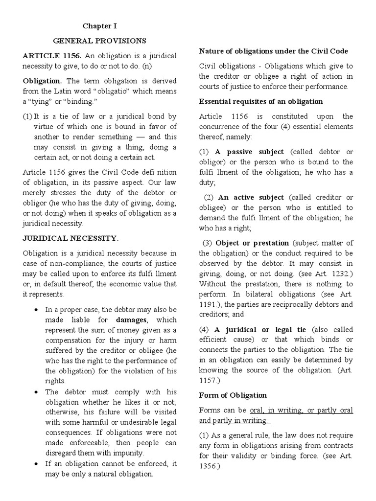 Chapter 2 Oblicon Reviewer | PDF | Law Of Obligations | Legal Liability