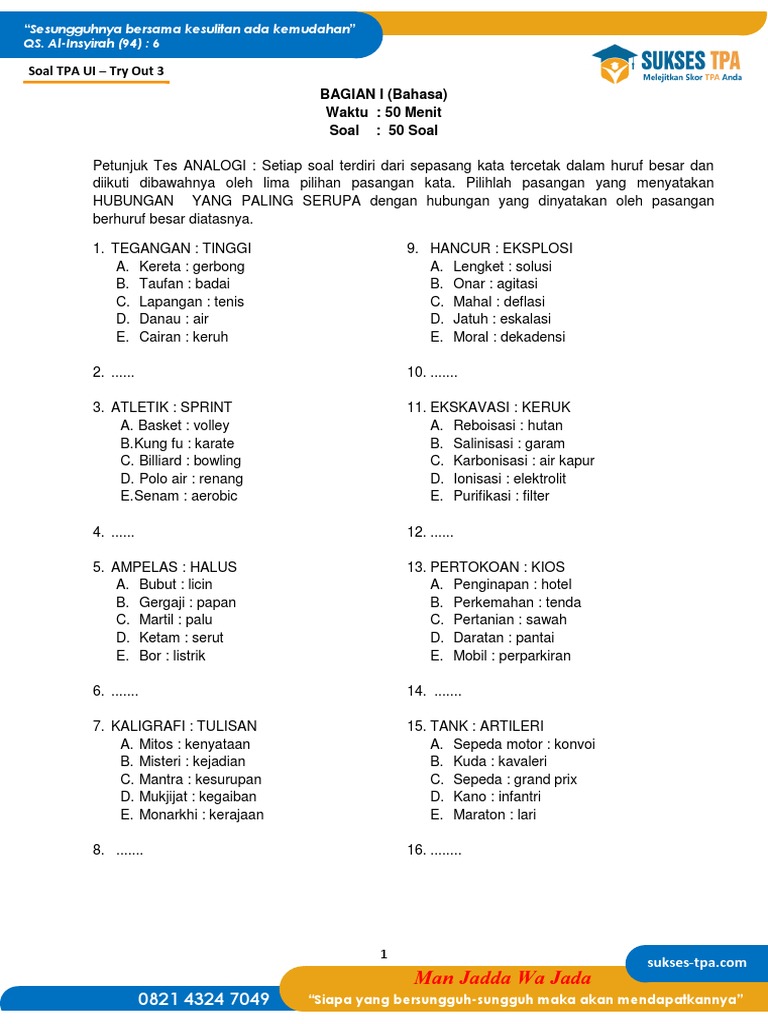 Soal TPA UI - Try Out 3 | PDF