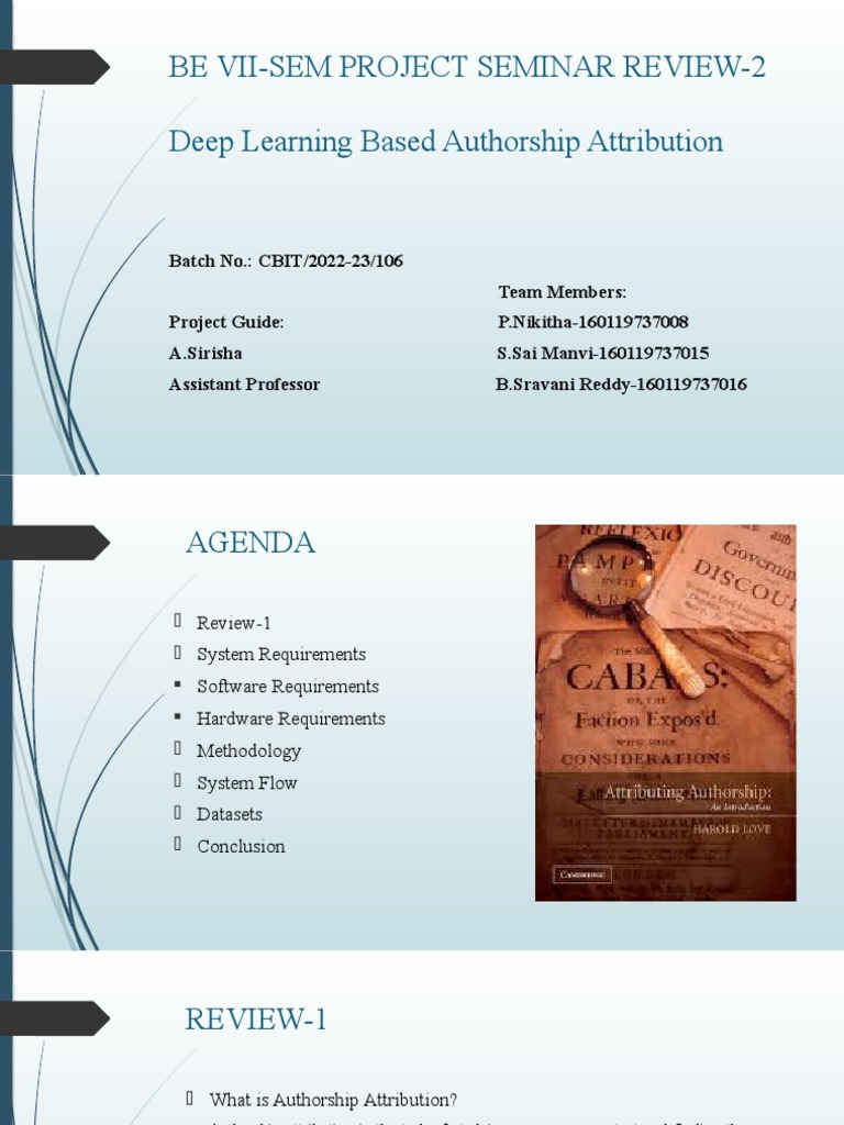 Be Vii-Sem Project Seminar Review-2 Deep Learning Based Authorship Attribution | PDF | Deep ...
