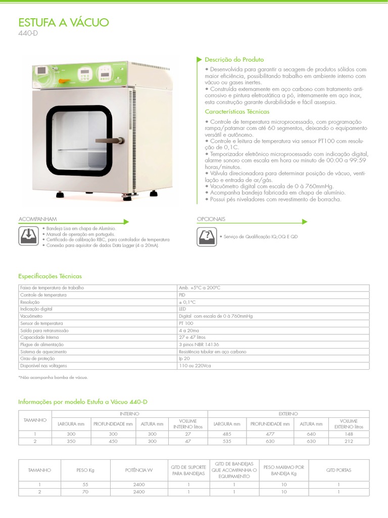 Estufa de Vacio | Download grátis PDF | Temperatura | Vácuo