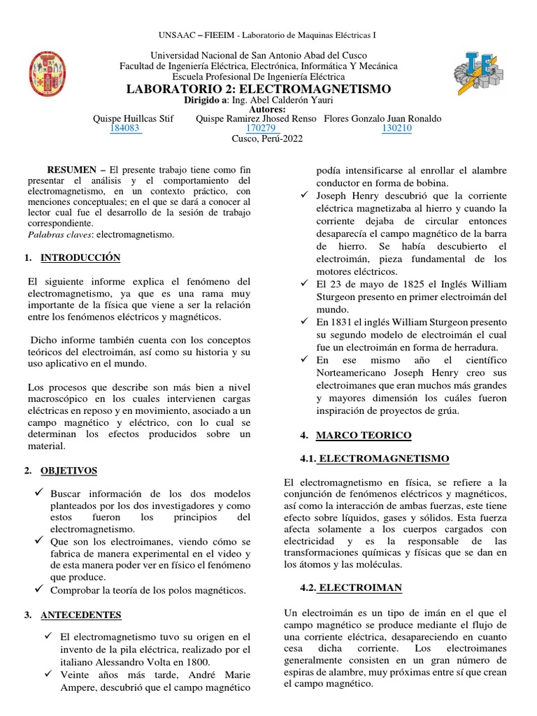 LAB 2 - Electromagnetismo | PDF | Imán | Electromagnetismo