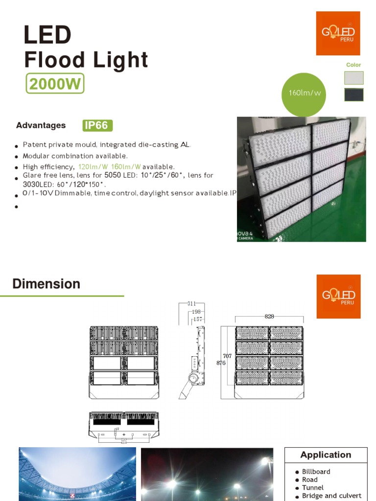 Ficha Tecnica Reflector 2000W Led Lluminacion de Campos de Futbol ...