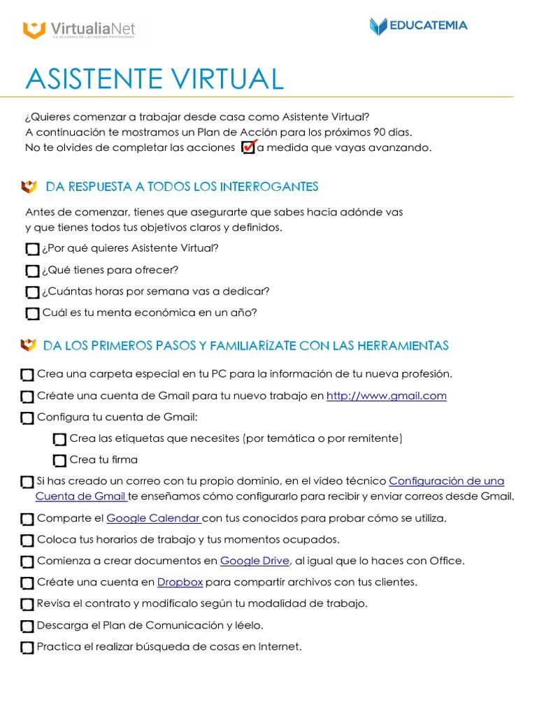 Plan Accion Asistente Virtual | Descargar gratis PDF | Gmail | Software