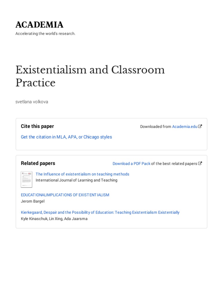 Existentialism, Practice, Classroom | PDF | Existentialism | Teaching Method