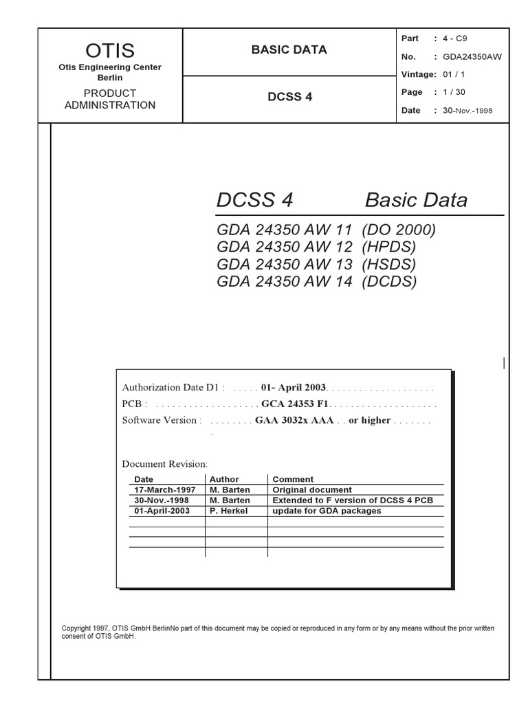 OTIS DCSS 4 Basic Data - ImageShack | PDF | Power Inverter | Microcontroller