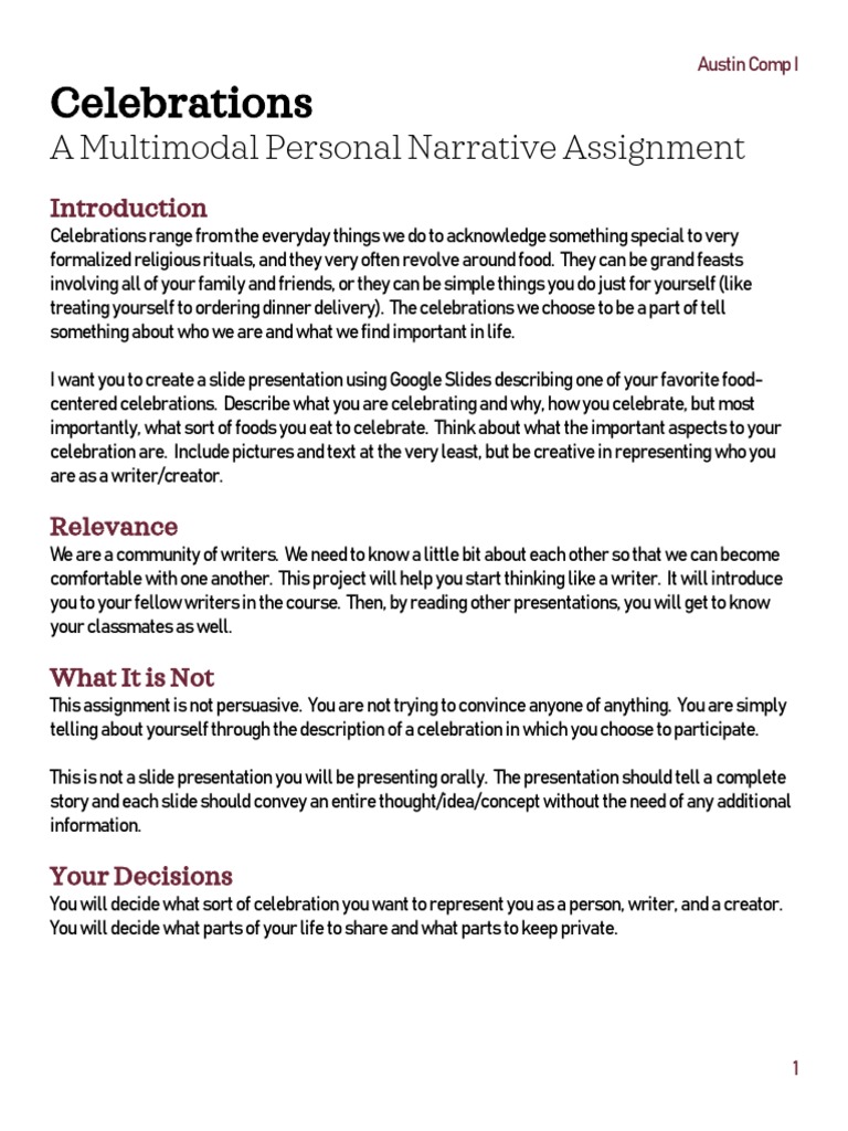 Celebrations Personal Narrative 2022 - Updated Design 1 | PDF ...